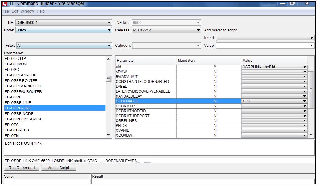 OME 6500: Editing an OSRP link to correct the One Way Inside state